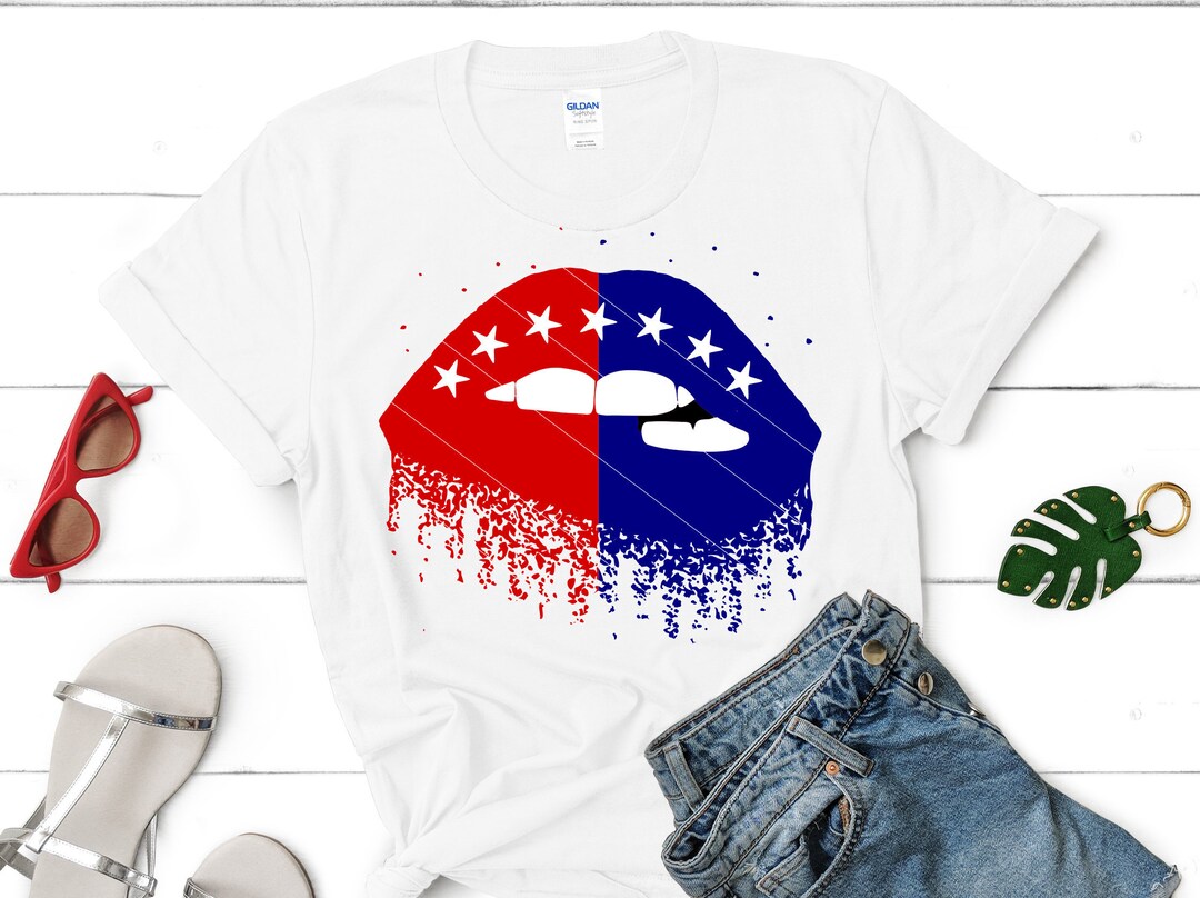 Dripping Lips Svg, Dxf, Png, Biting Lips, Red White and Blue Lips, 4th ...