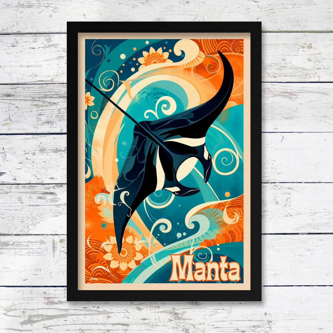 Manta Ray Poster Art Print 12x18, Beach Art, Ocean Wall Art - Etsy