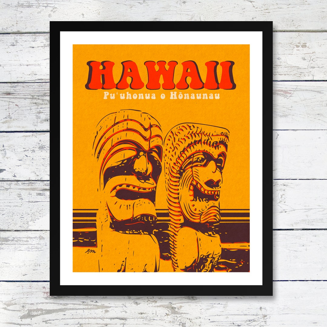 Vintage Tiki Guardians Aloha Poster, Big Island Hawaii, Beach Art ...
