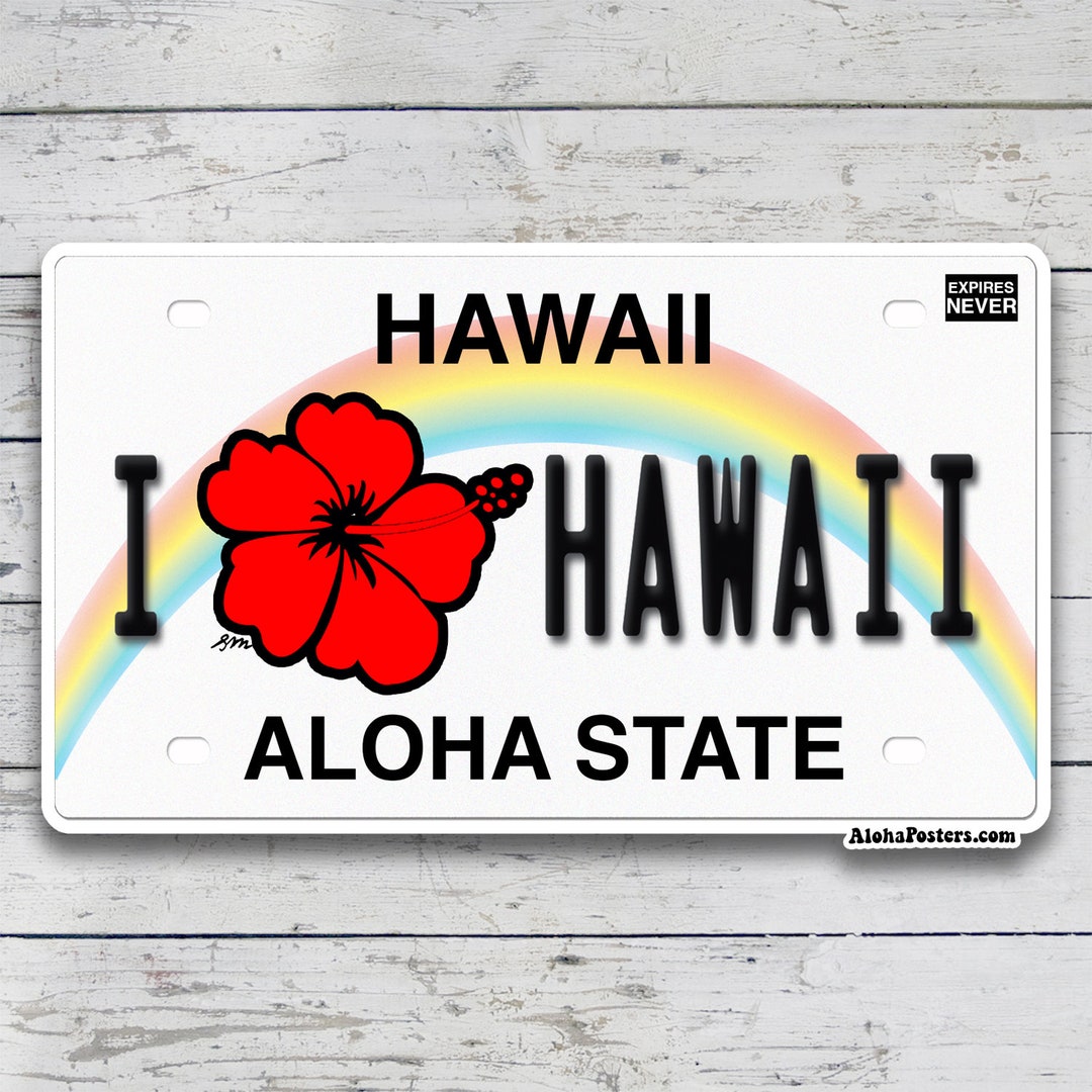 I Love Hawaii Licence Plate Hibiscus Vintage, Hawaii Vinyl Sticker ...