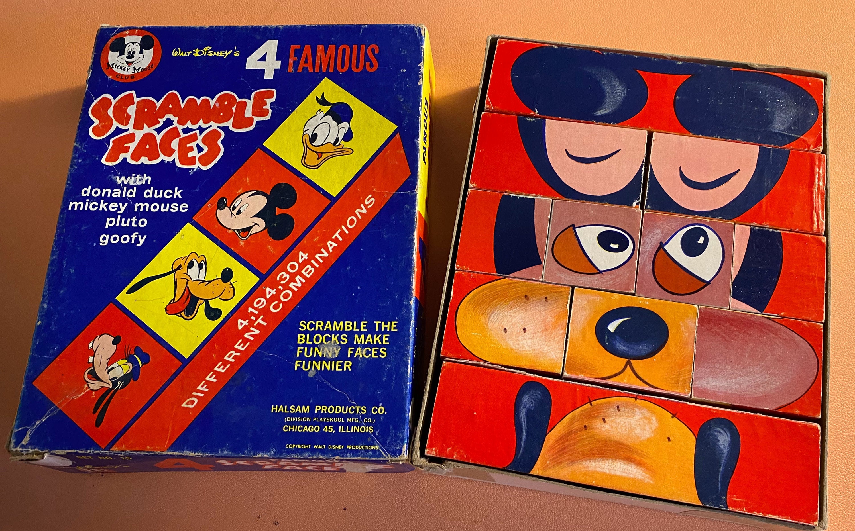 Vintage Walt Disneys Scramble 4 Famous Faces Block Puzzle - Etsy