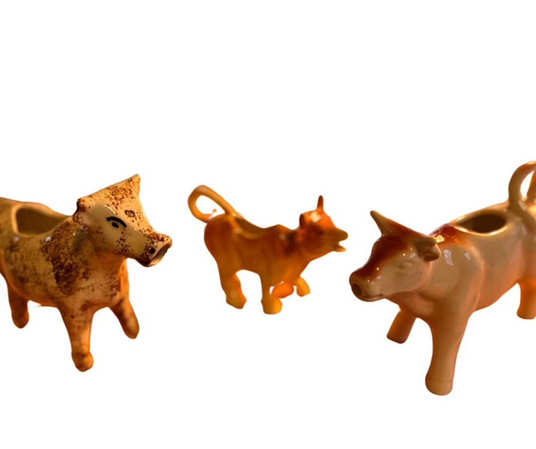 Ceramic Creamer Cow Pitchers Brown White Cream Tail Handle - Etsy