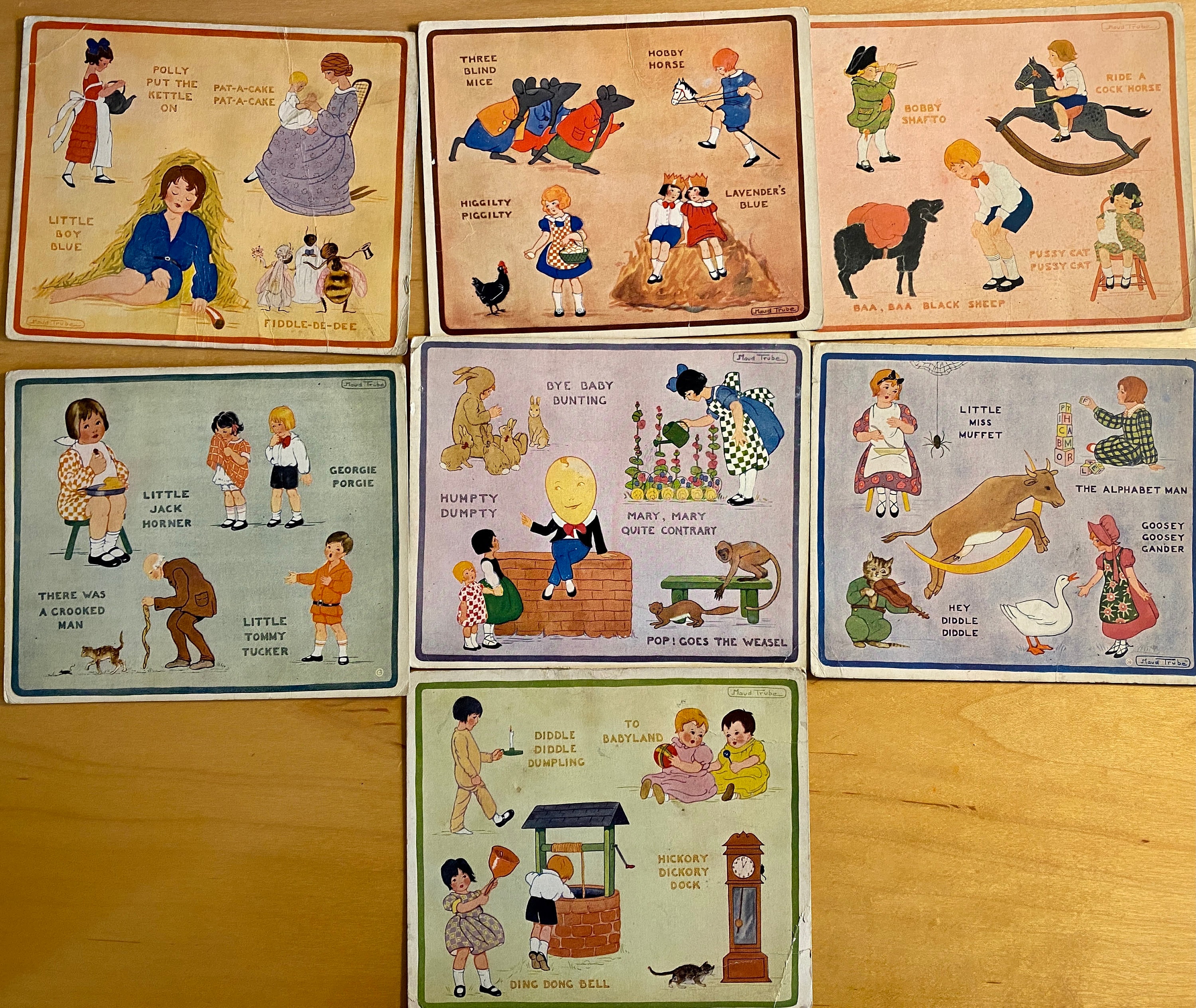 Vintage Maud Trube/artist-signed 1920s Little Tots Nursery Tunes Cards ...