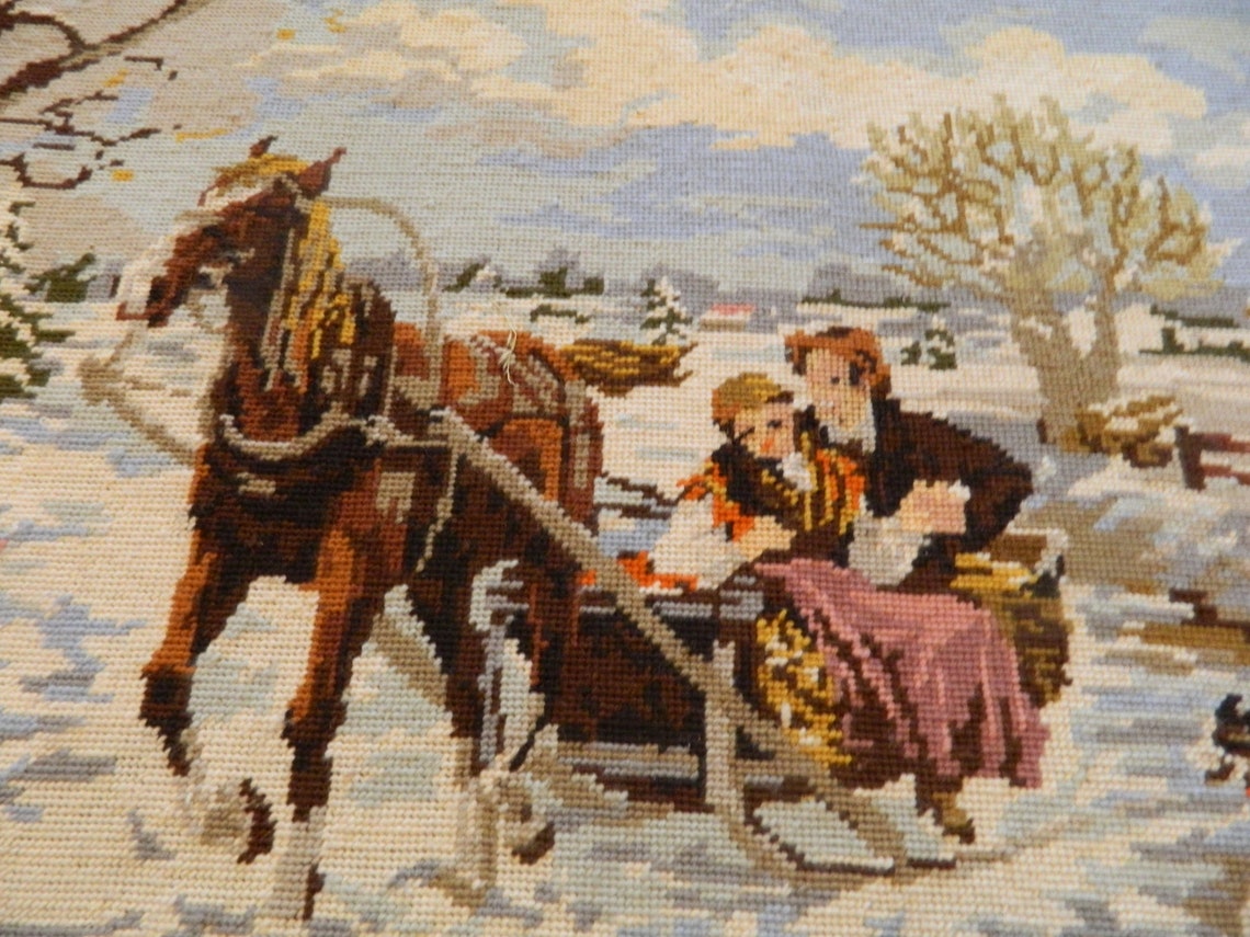 Winter Scene Wall Tapestry Horse Carriage Canvas Vintage - Etsy