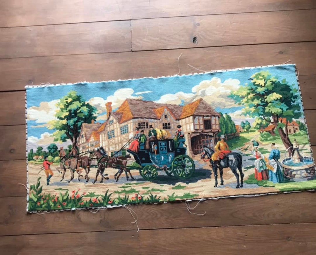 Horses Carriage, Horse Scene, Wall Hanging, Horses Tapestry, Vintage ...