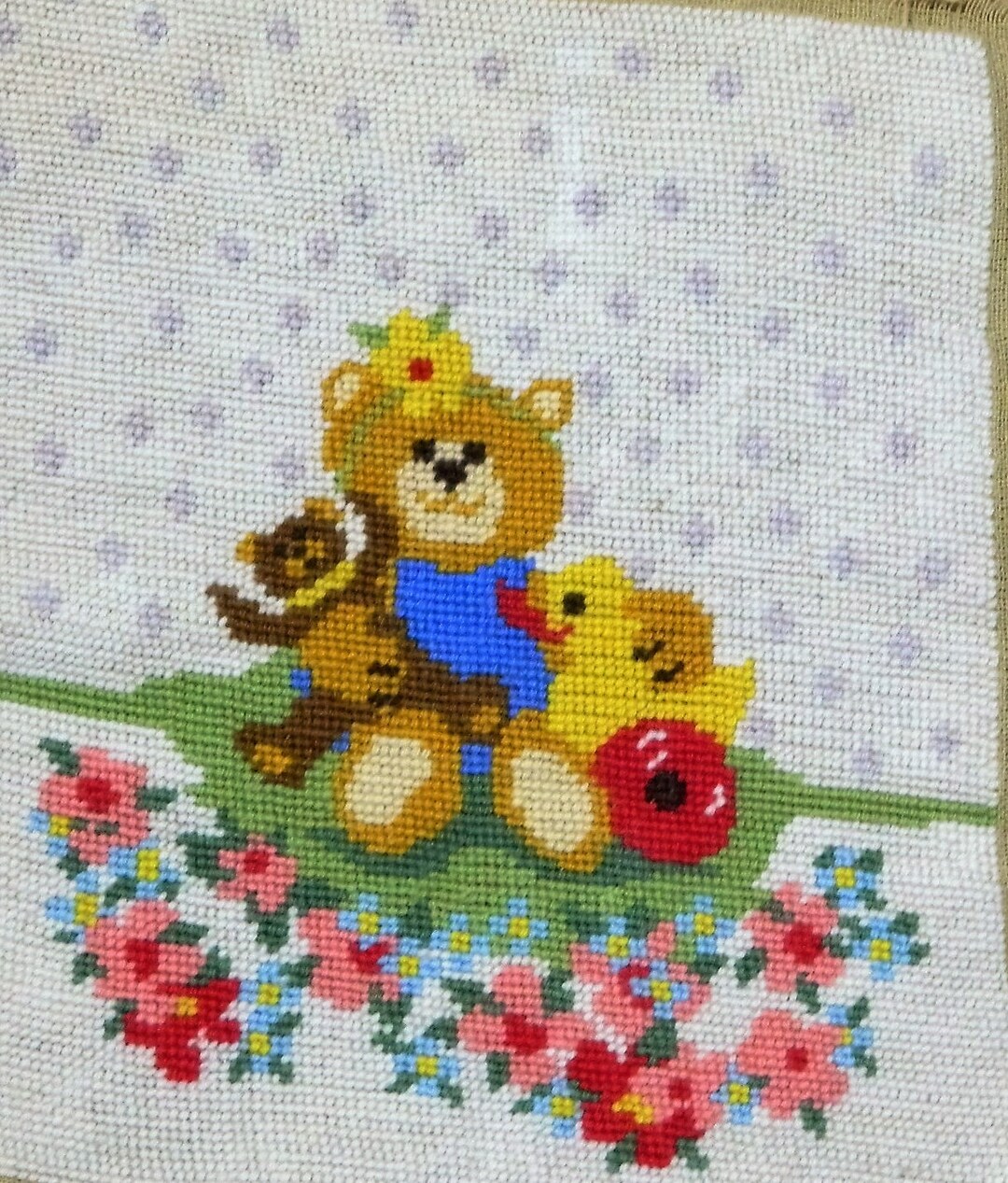 Teddy Bear Canvas, French Wall Hanging, Made in France, Completed ...