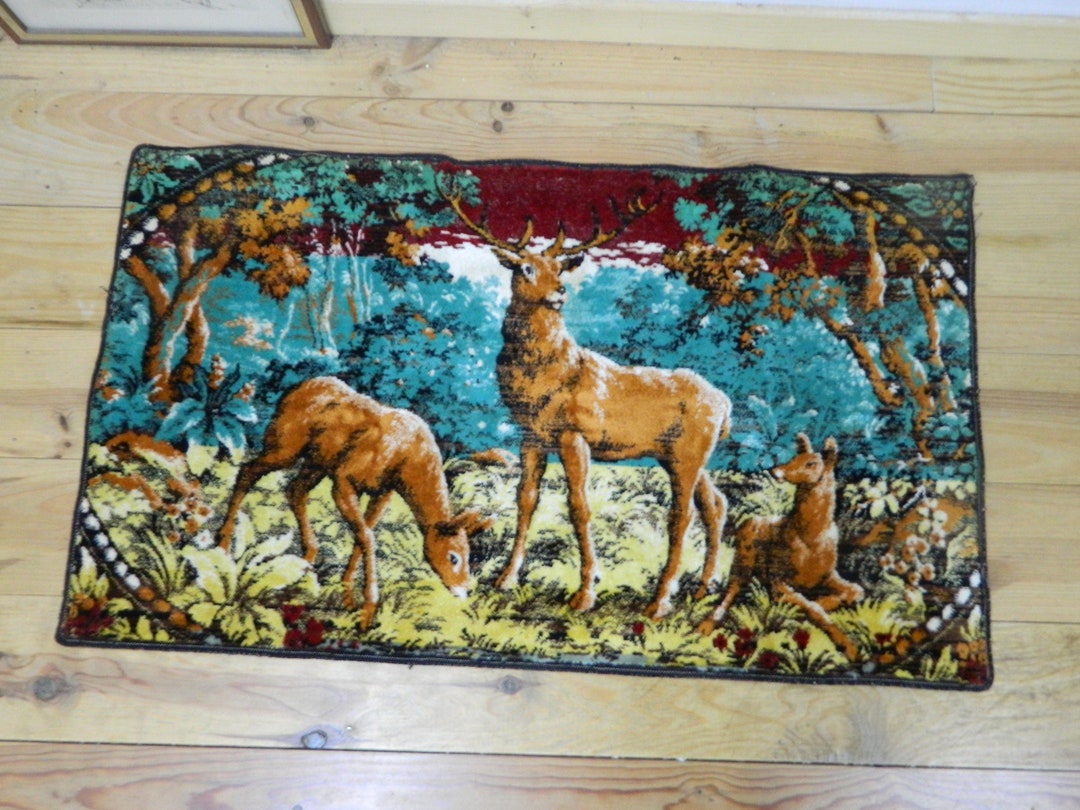 Woodland Scene, Vintage Stag and Deer, Vintage French Canvas, Home ...