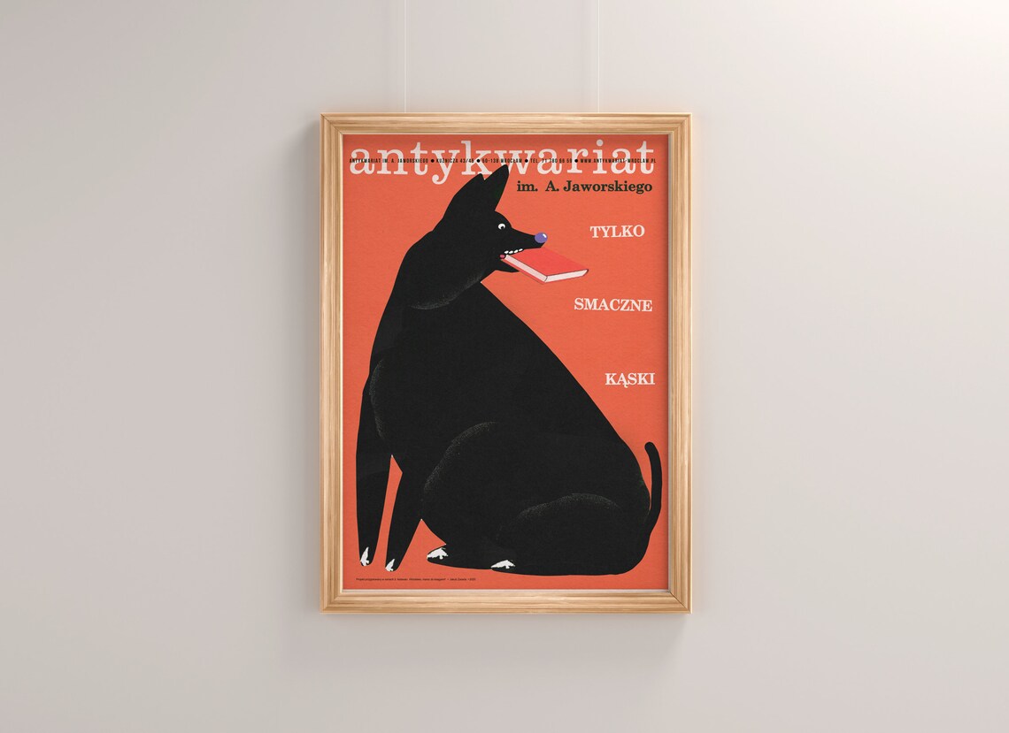 Dog With a Book in Mouth, Bookshop, Bookstore Poster, Antykwariat ...