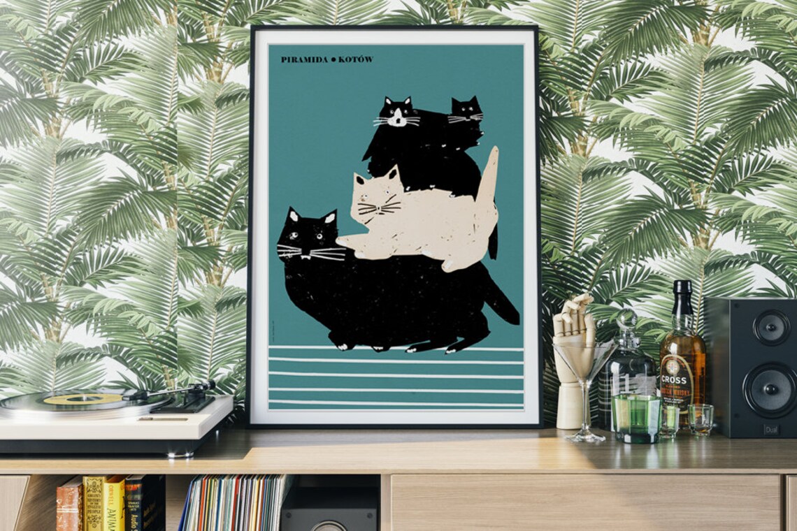Pyramid of Cats, Piramida Kotów, Original Polish Poster, Plakat, Koty ...