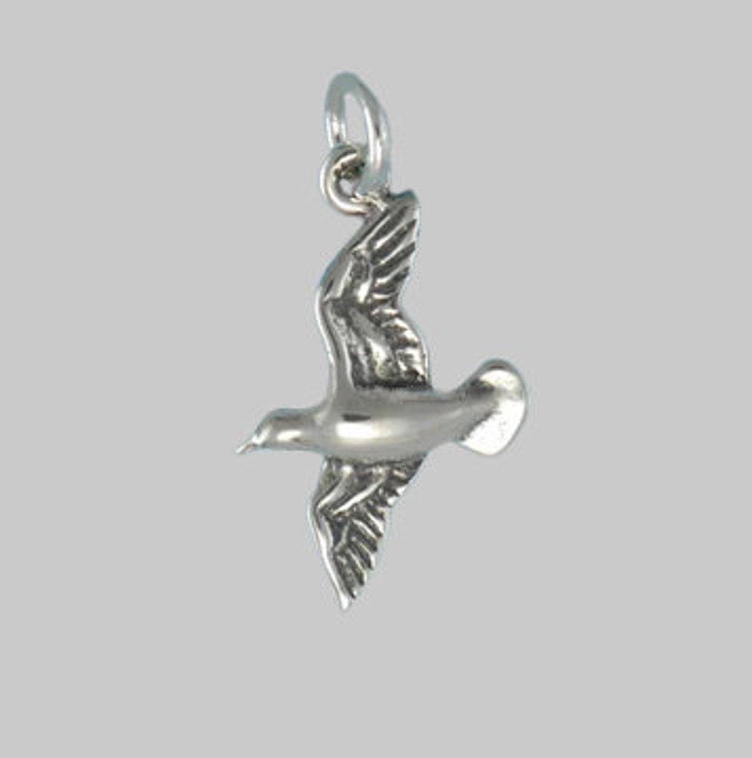 Sterling Silver Soaring Seagull Bird Charm Pendant - Etsy