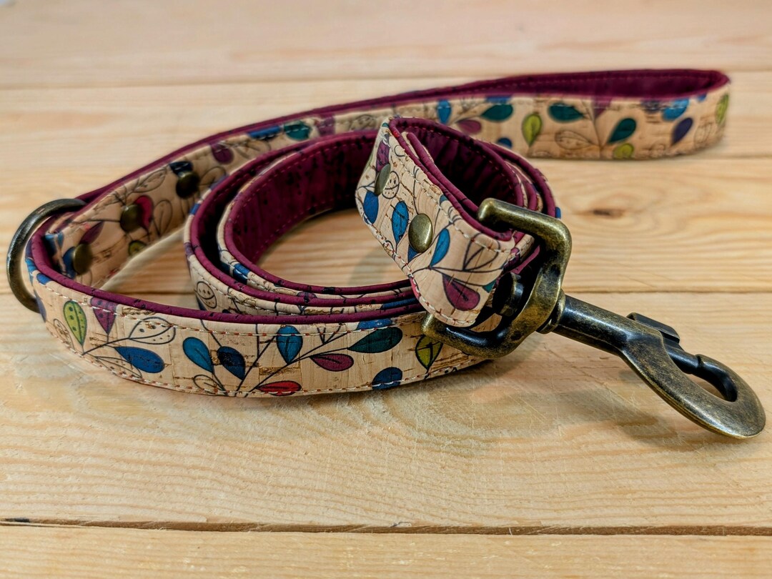 Cork Vegan Leather Coloured Leaves Dog Lead - Etsy
