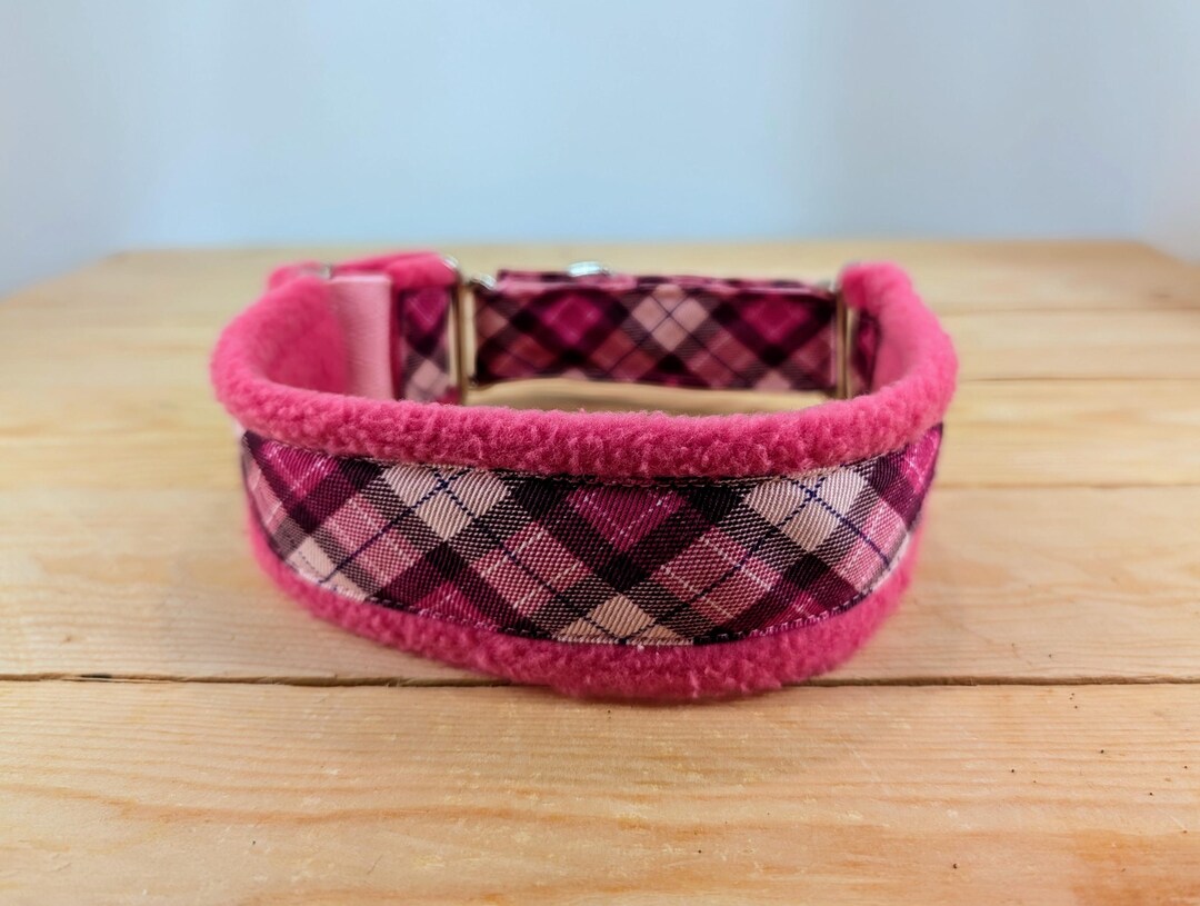 Pink Check Fleece Lined Made-to Measure Martingale Half/ Check Collar ...