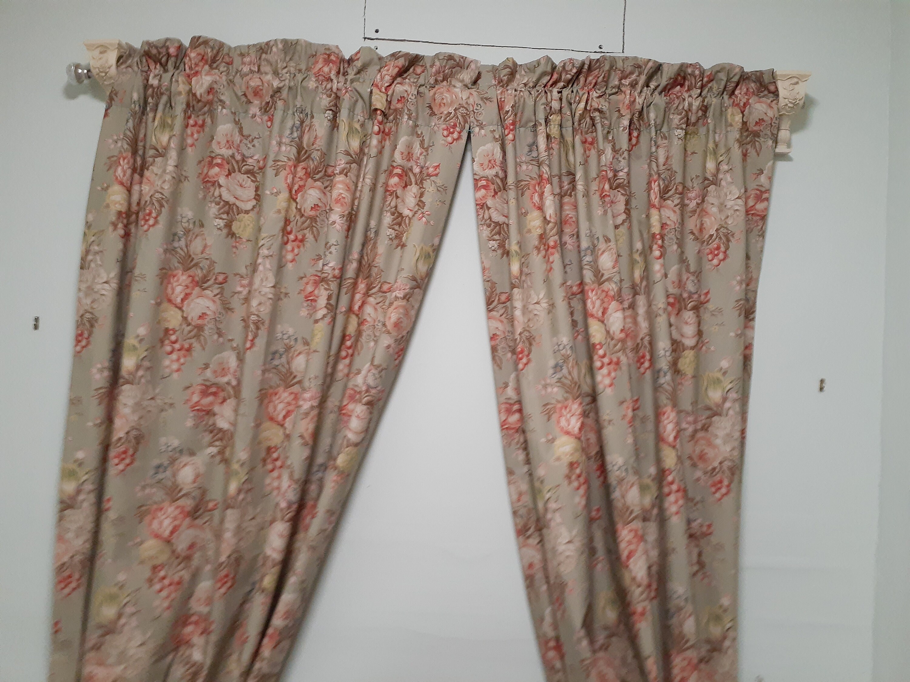 Ralph Lauren Charlotte Drapes-green and Pink Roses-lined and - Etsy