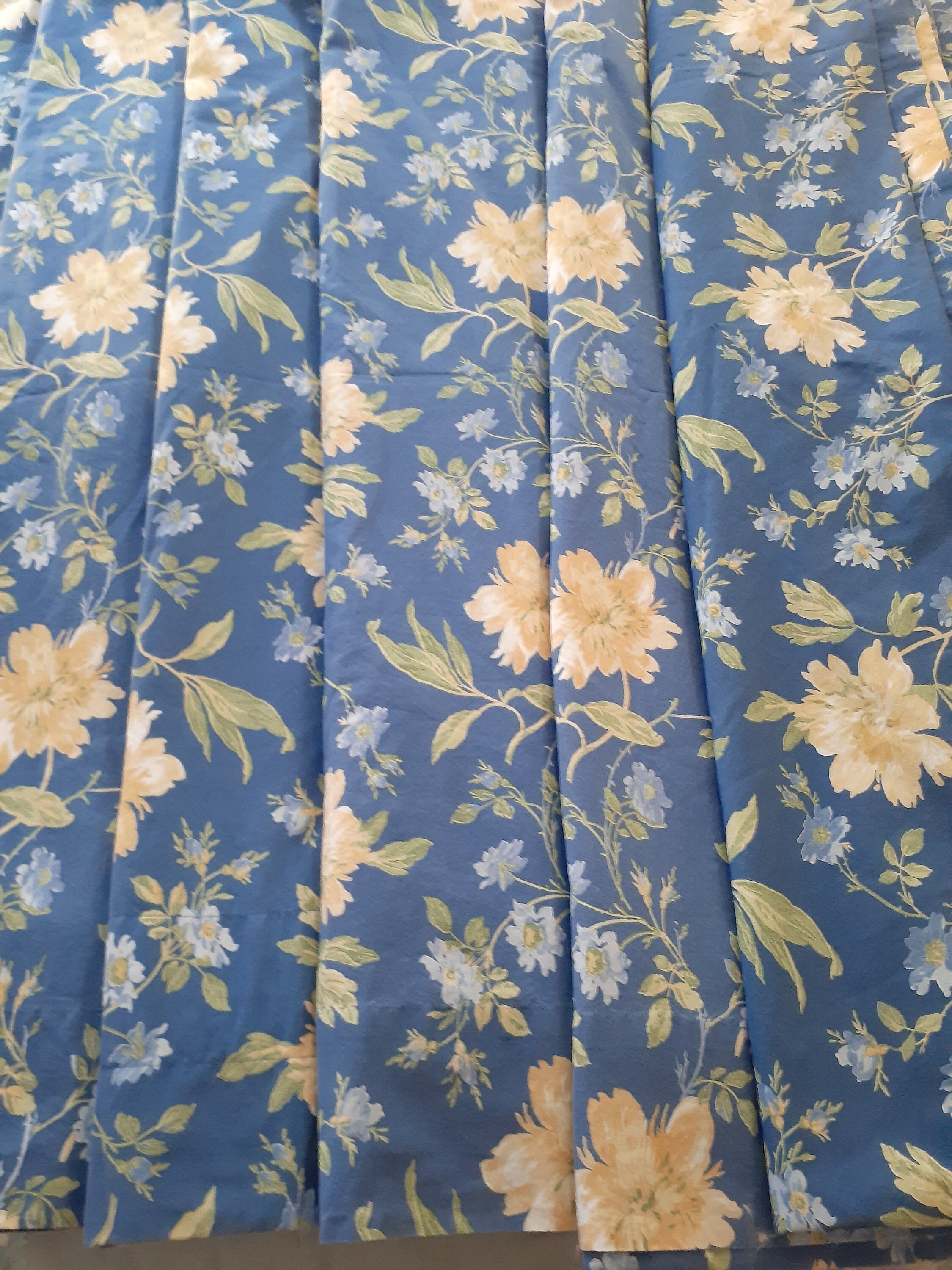 Laura Ashley Emile Lined Rod Pocket Drapes-blue & Yellow-86 Long-3 ...