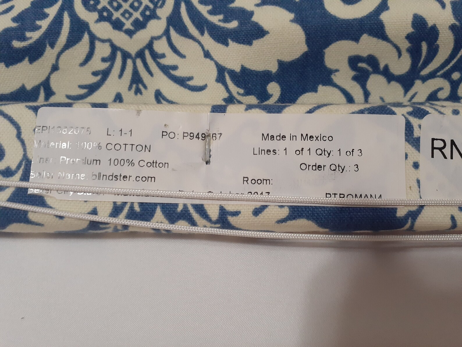 Blindster Roman Fabric Shade Blind-blue & White Cotton-beautifully Done ...