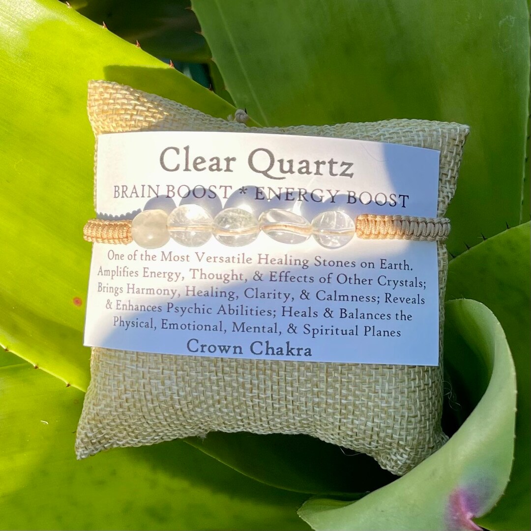 Large Size Clear Quartz & Beige Surf Bracelet, Waterproof Macrame ...