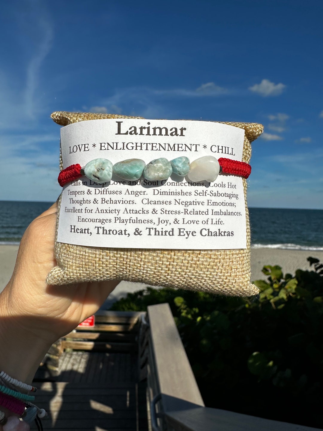 Larimar & Red Surf Bracelet, Healing Gemstone Bracelet - Etsy