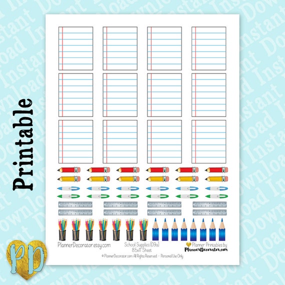 Notebook Paper Checklist Printable Planner Stickers Pencil | Etsy