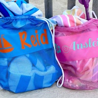 Canvas Zippered Pool Bag, Personalized Kids Beach Tote Bag, Full Gusset ...