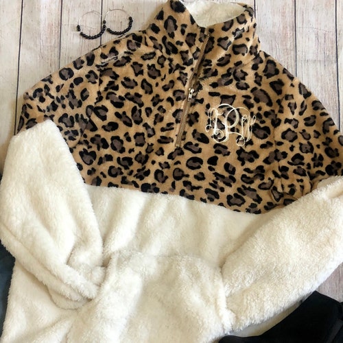 Leopard Print Womens Monogrammed Sherpa Zipper Pullover | Etsy