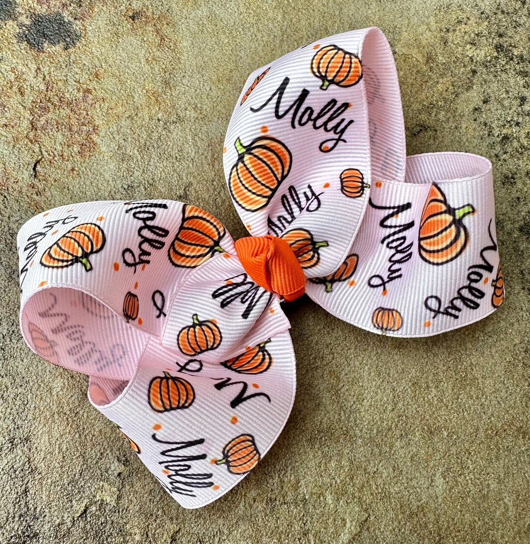 Medium or Large Pumpkin Fall Monogrammed Autumn Hair Bow, Personalized ...