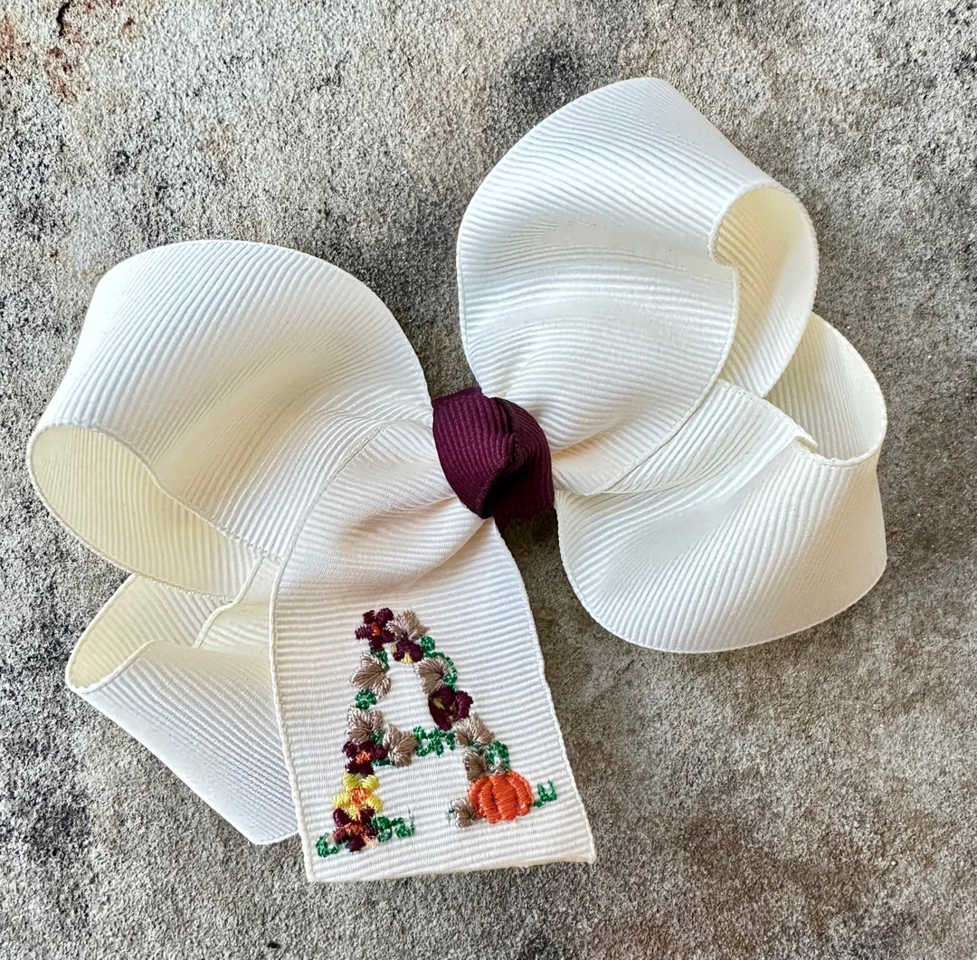 Personalized Monogrammed Medium or Large Fall Flower Pumpkin Hair Bow ...