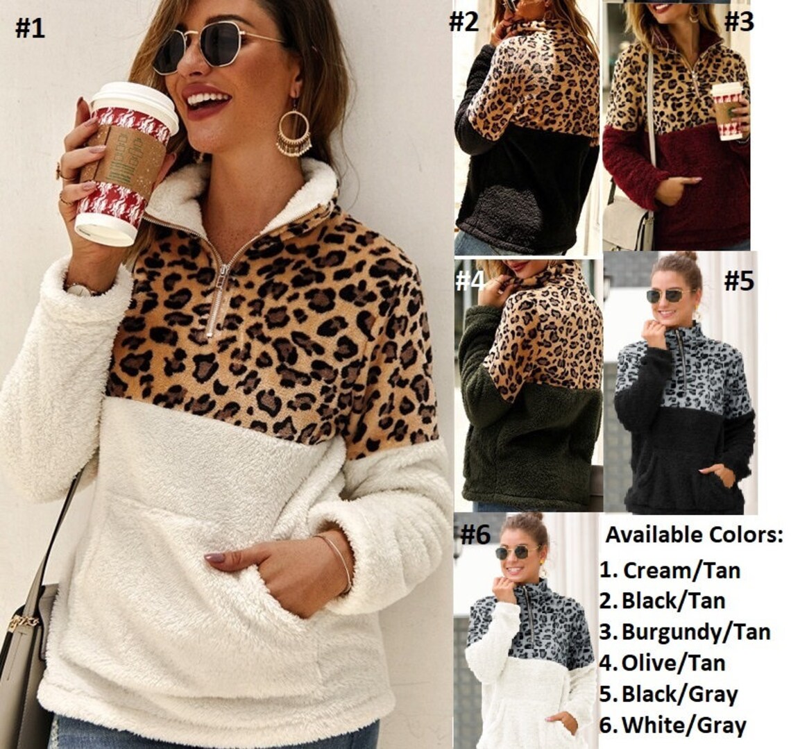 Leopard Print Womens Monogrammed Sherpa Zipper Pullover | Etsy