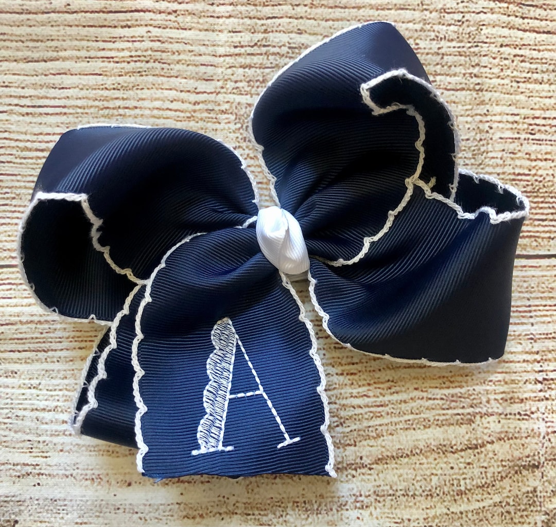 Personalized Medium or Large Moonstitch Hair Bow, Monogram Initial ...