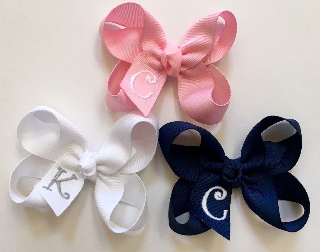 Set of 3 or 5 Small Monogrammed Hair Bows…personalized 3 Inch Boutique ...