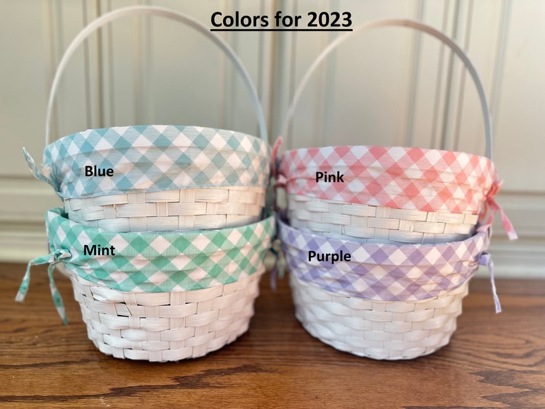 Personalized Easter Bamboo Wicker Basket Tote With Liner, Kids Plaid Gingham Bucket W/ Name ...
