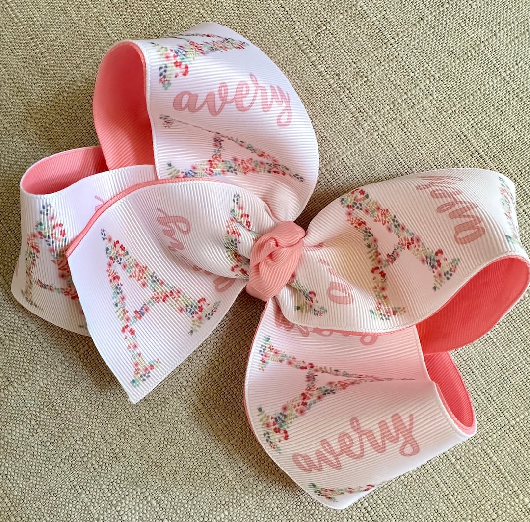 Personalized Monogrammed Medium or Large Hair Bow With Floral Initial ...