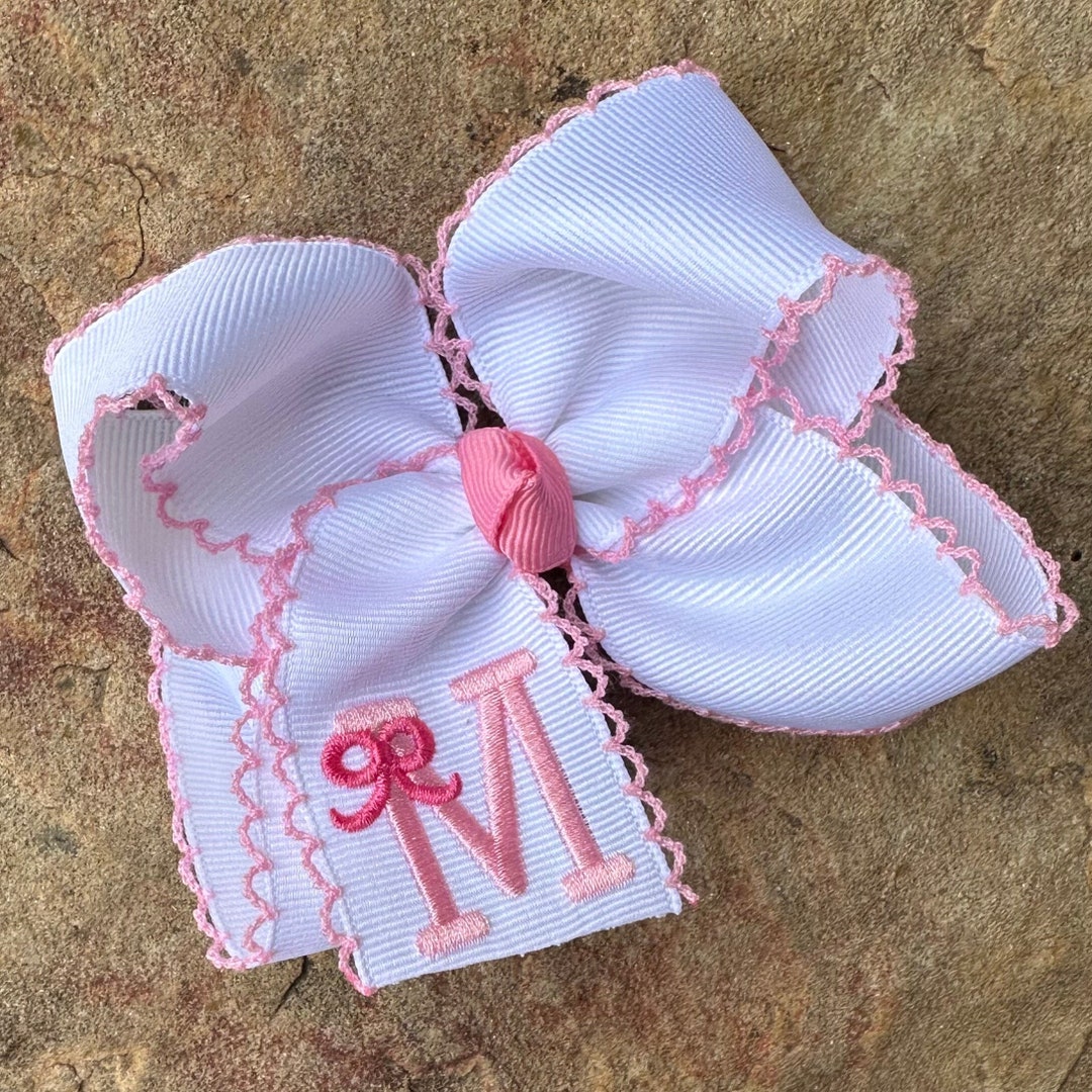 Personalized Medium or Large Moonstitch Hair Bow, Monogram Initial ...