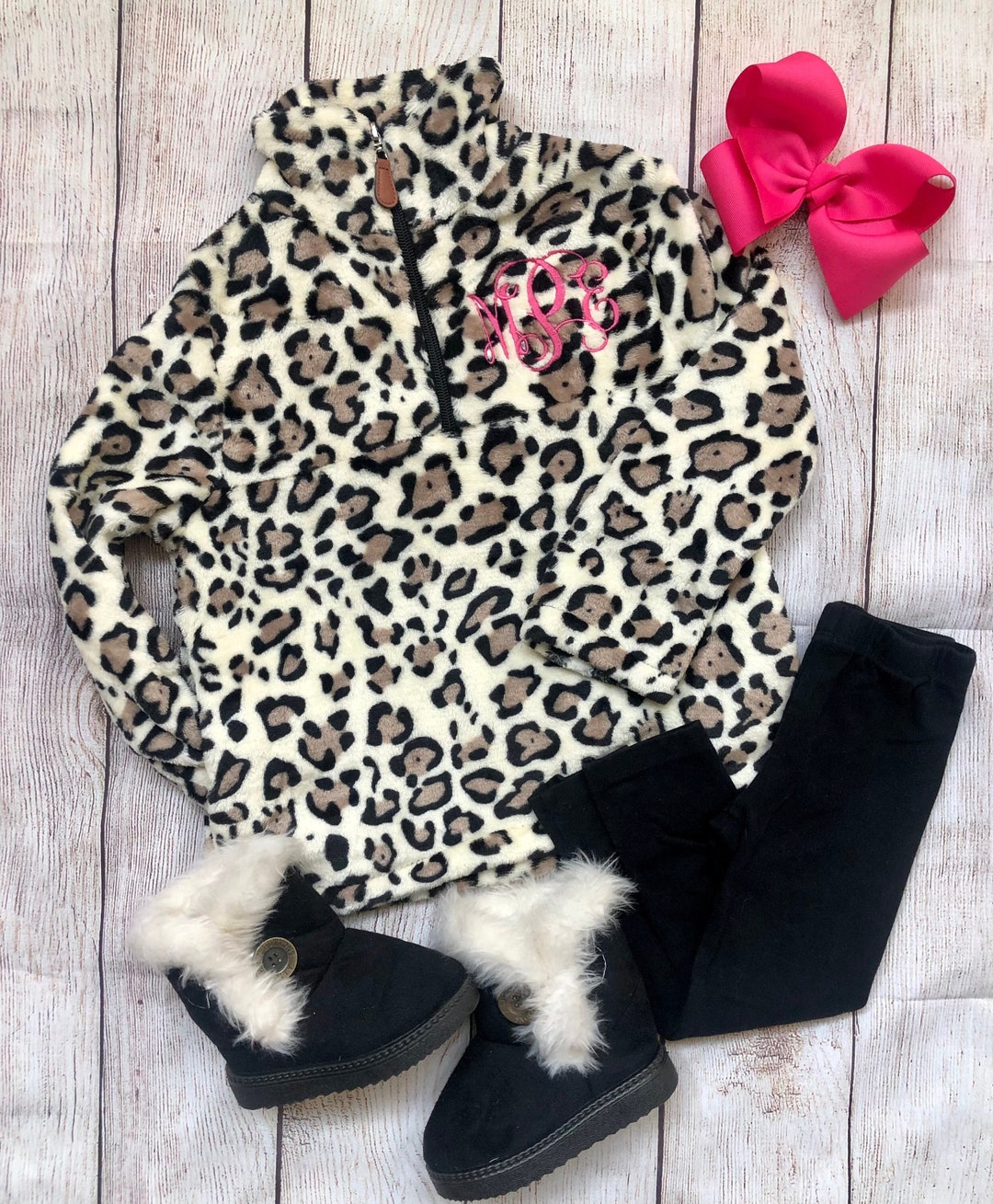 Leopard Print Kids and Womens Monogrammed Sherpa Zipper Pullover Jacket ...