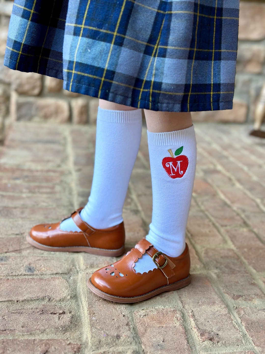 Personalized Back to School Kids Apple Socks, Monogrammed White Ruffle ...