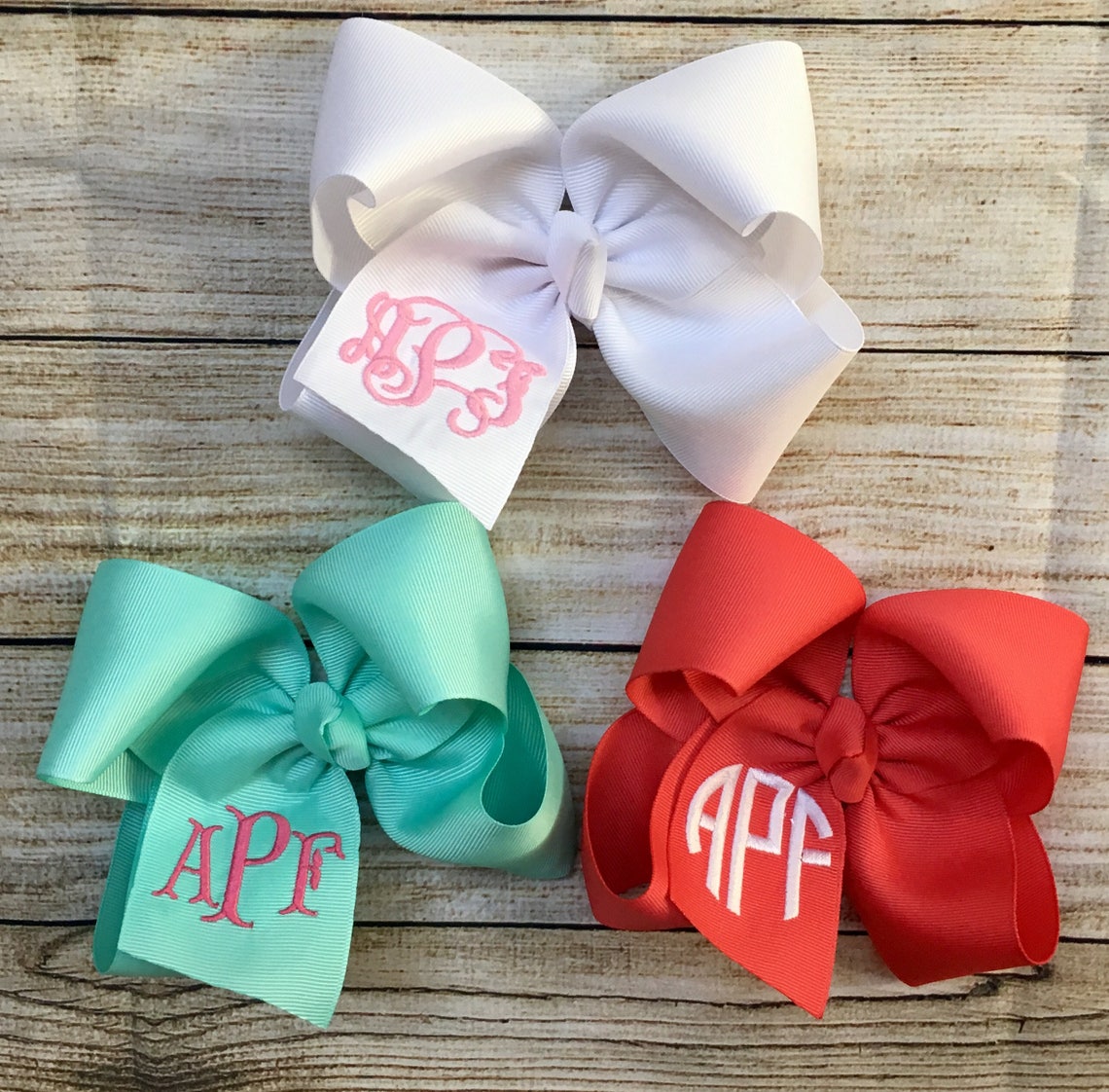 Set of 3 or 5 Large Monogrammed Hair Bows…personalized 5.5 Inch ...
