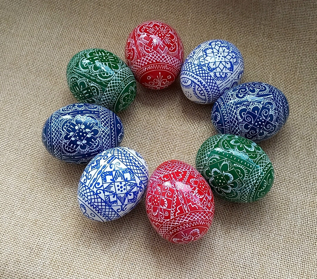 Set of 8 Ukrainian Painted Wooden Easter Eggs Pysanky Pysanka Ukrainian ...