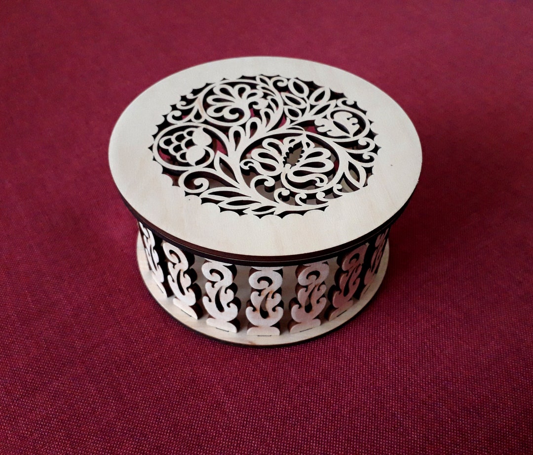 Openwork Round Wood Box Necklace Box Thread Box Sewing Box Wedding Gift ...