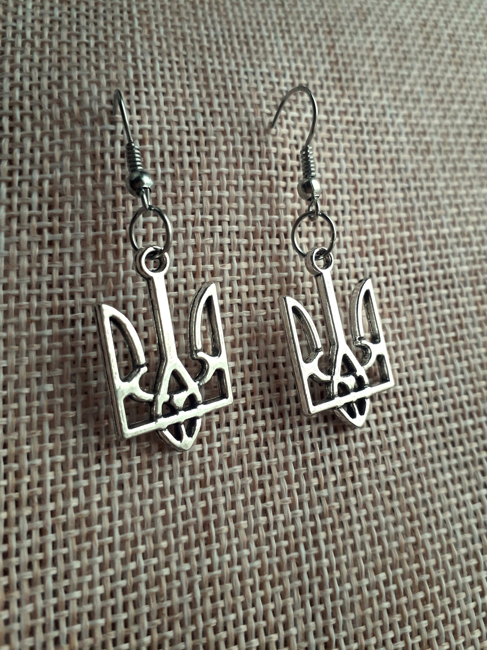 Earrings Ukrainian flag Ukrainian Trident Metal Silver Color | Etsy