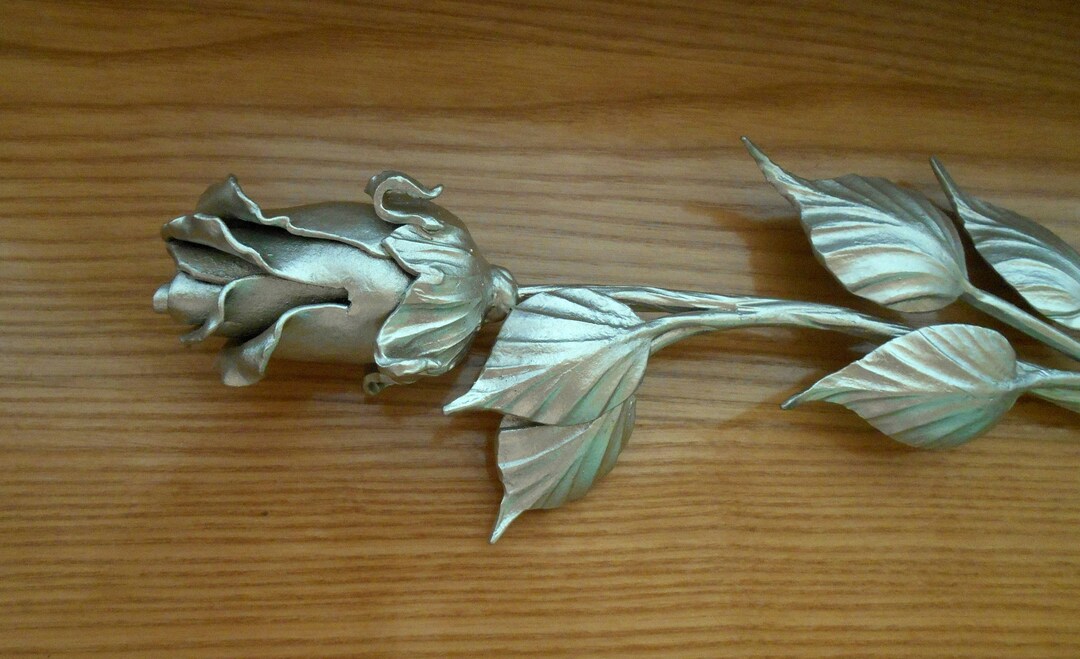 Silver Forged Metal Rose Wrought Rose Gift Flower Handcrafted Steel ...