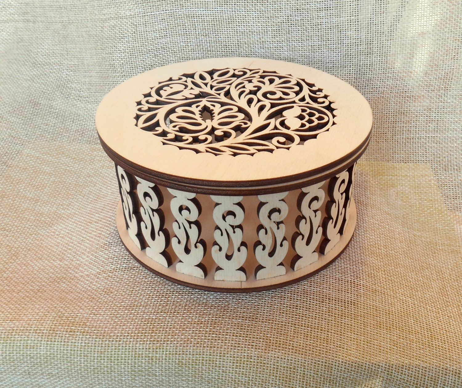 Openwork Round Wood Box Necklace Box Thread Box Sewing Box Wedding Gift ...