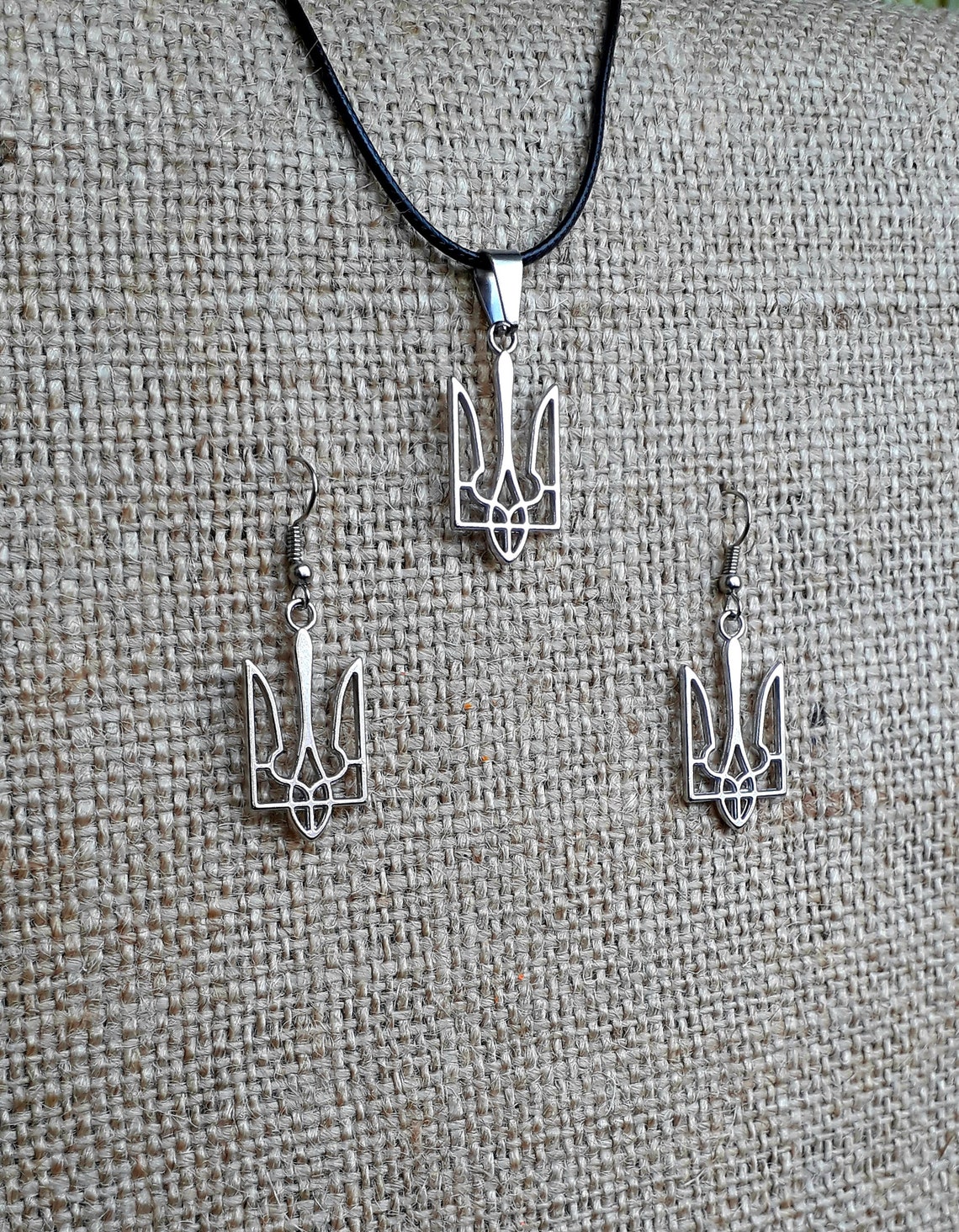 Ukrainian Set Pendant Earrings Trident Ukrainian Earrings | Etsy