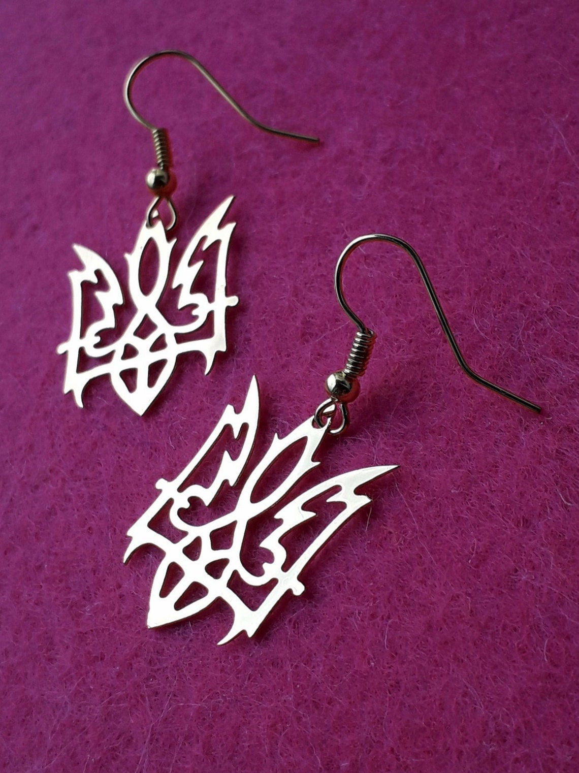 Earrings Ukrainian Flag Trident Ukrainian Earrings Tryzub Metal Gold ...