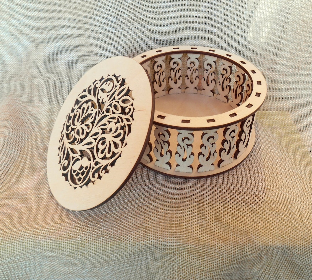 Openwork Round Wood Box Necklace Box Thread Box Sewing Box Wedding Gift ...