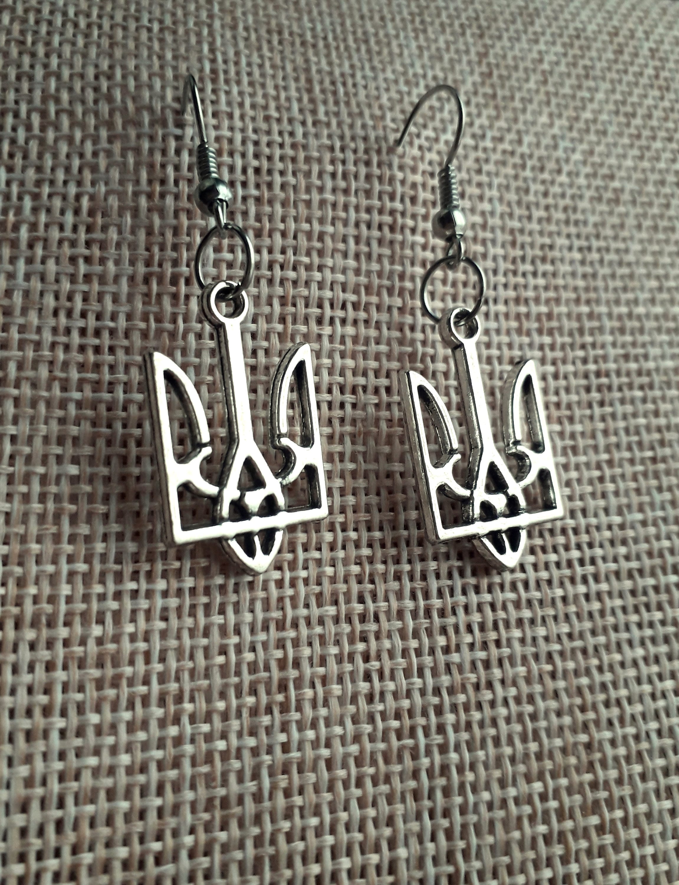 Earrings Ukrainian flag Ukrainian Trident Metal Silver Color | Etsy
