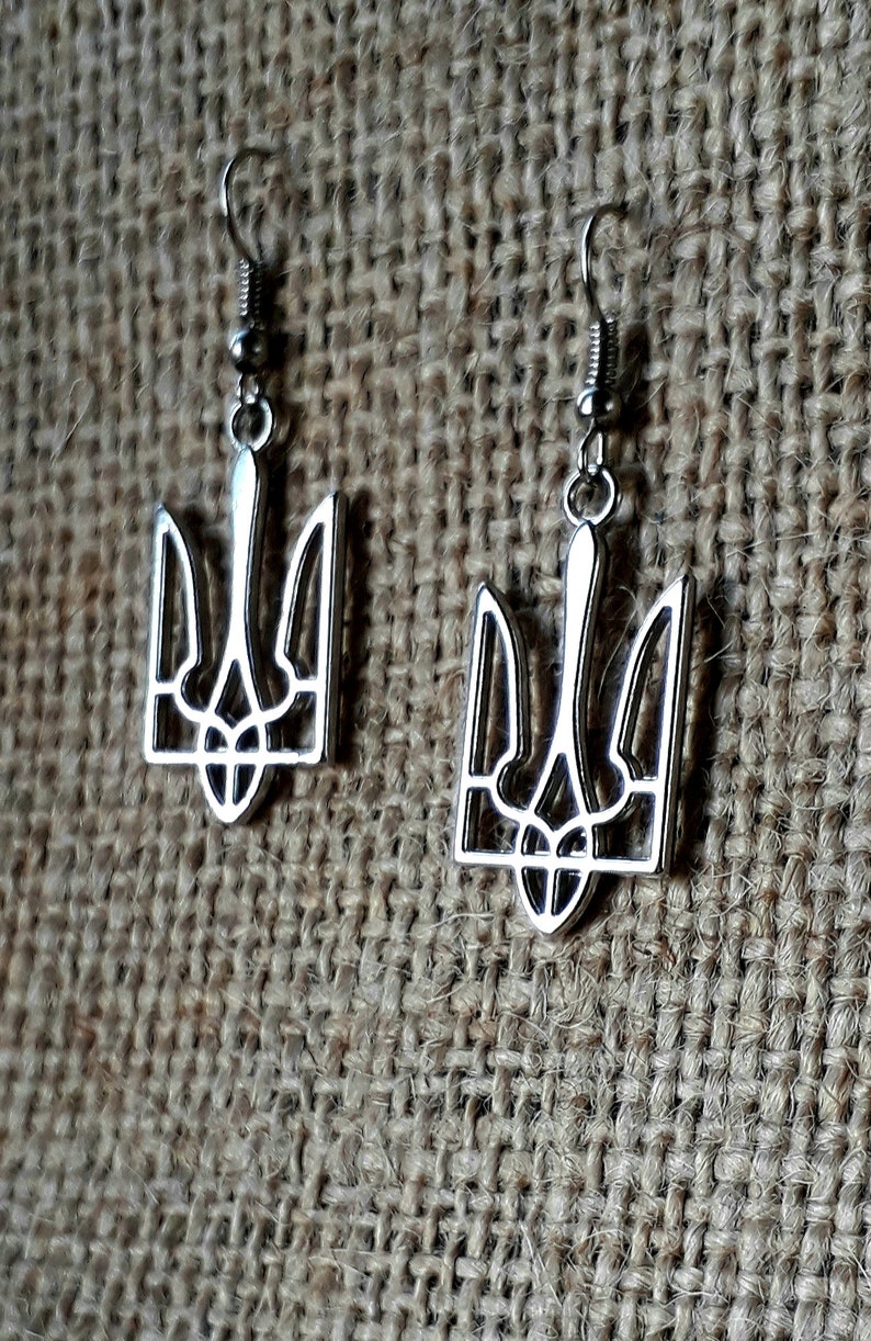Ukrainian Set Pendant + Earrings Trident Ukrainian Earrings Tryzub ...
