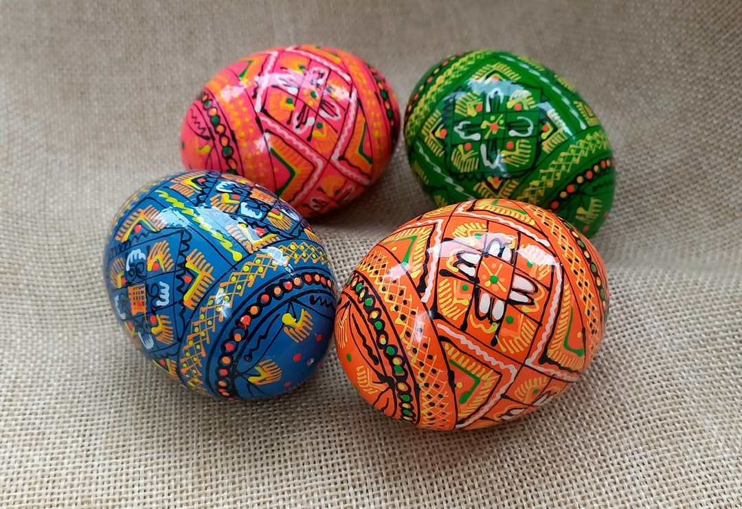 Set of 4 Ukrainian Painted Wooden Easter Eggs Pysanky Pysanka Ukrainian ...