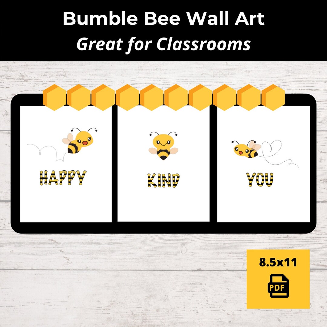 Bee Wall Art Printables, Bee Print Decor Great for Classrooms, Bumble ...