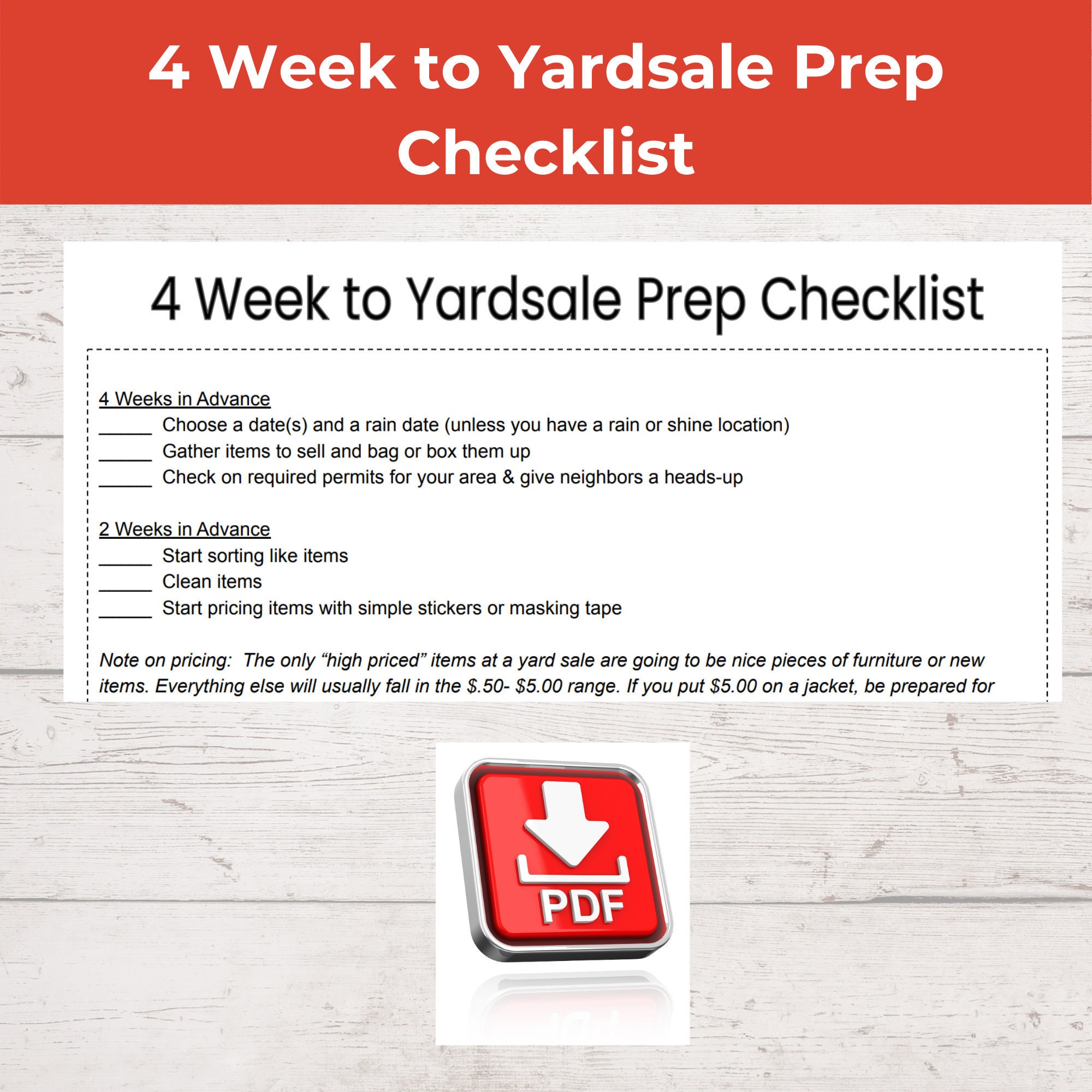 Yardsale Checklist, Garage Sale Checklist, Yard Sale Planning Printable ...