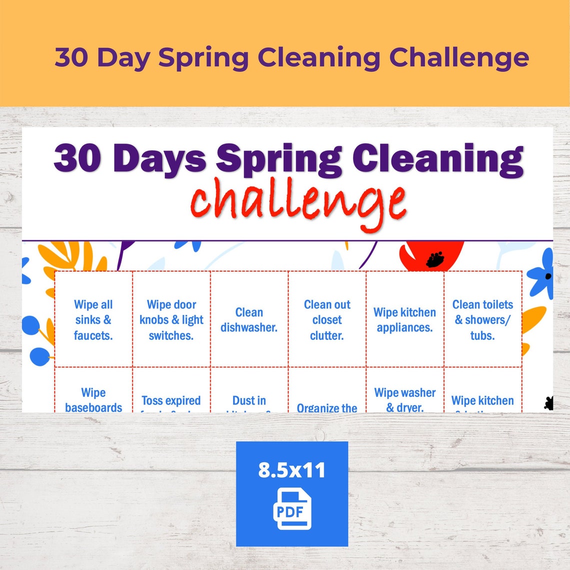 30 Day Spring Cleaning Challenge Checklist Printable, Home Cleaning ...