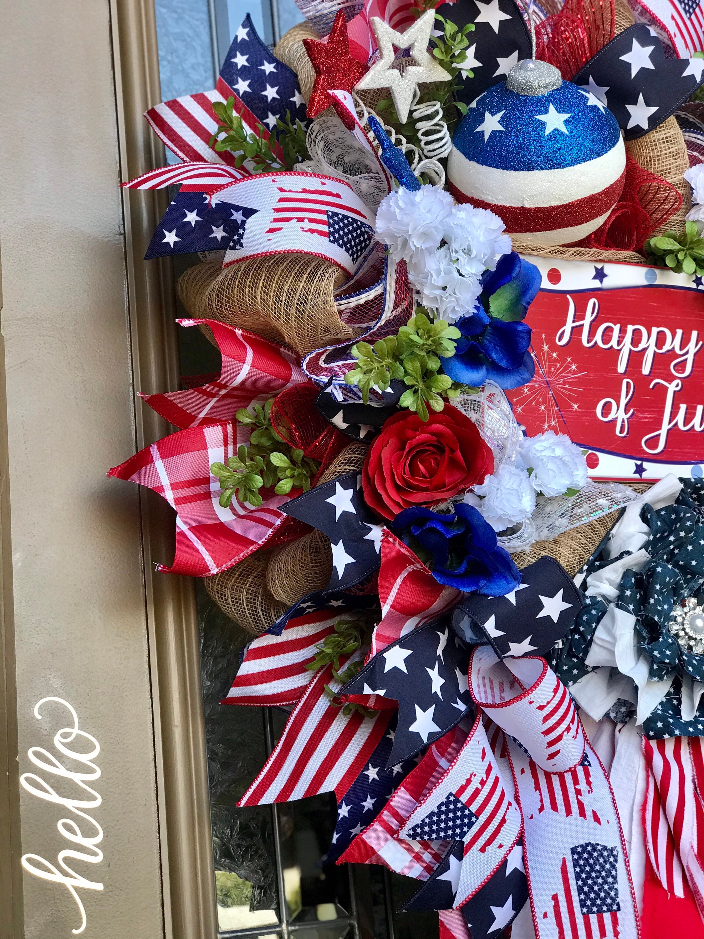 Patriotic Door Wreath, 4th of July Wreath, American Flag Door Decor ...